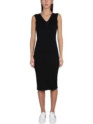 Moncler Knit Dress With V-neck And Logo Detail - Black