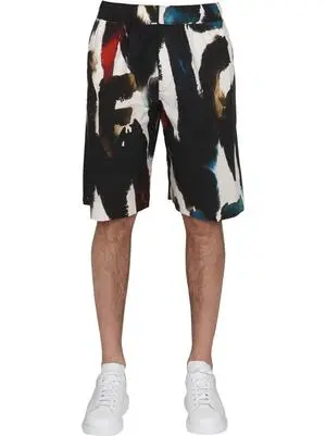 Alexander McQueen Bermuda Shorts With Logo Print - Multicolor