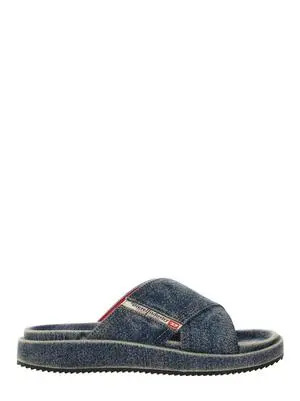 DIESEL® Criss-cross Denim Slide Sandals - Blue