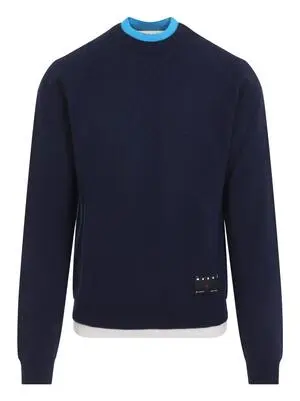 Marni Cashmere Crew Neck Sweater With Contrast Trim - Blue