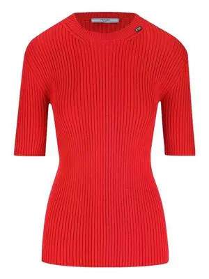 Prada Ribbed Knit Short Sleeve Sweater - Red