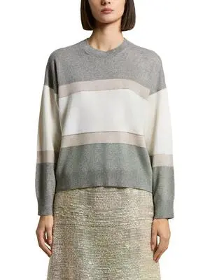 Peserico Striped Crew-neck Sweater - Grey
