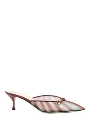 Fendi Striped Tulle Pointed Toe Mules - Red