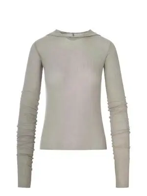 Rick Owens Ribbed Knit Integrated Hood Long Sleeve Top - Grey