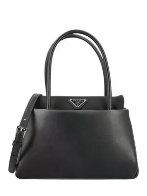 Prada Logo Plaque Leather Shoulder Bag - Black
