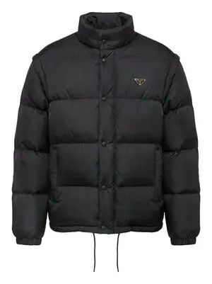 Prada Re-nylon Down Jacket With Enamel Triangle Logo - Black