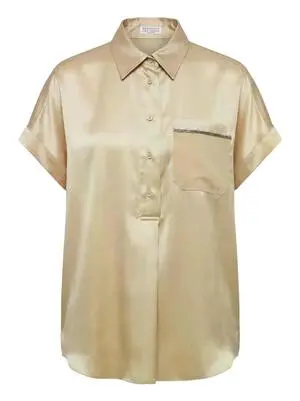 Brunello Cucinelli Brunello Cucinelli Monili-Chain Detail Short-Sleeved Blouse Neutrals