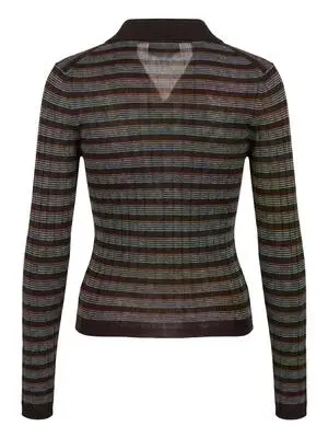 Prada Long-sleeved Striped Polo Shirt - Brown