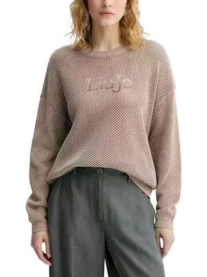Liu Jo Rhinestone Logo Mesh Knit Sweater - Neutrals
