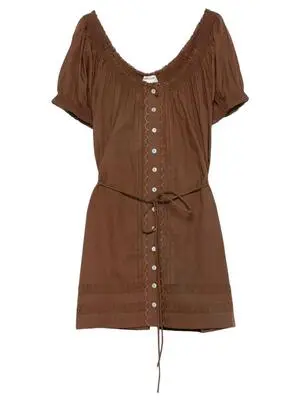 DAMSON MADDER Jayne Short Sleeve Mini Shirt Dress - Brown