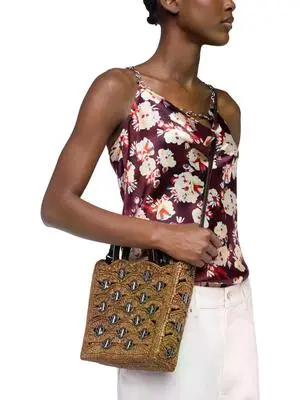 Rabanne 1969 Disc-embellished Raffia Crossbody Bag - Brown