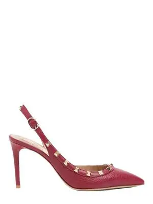 Valentino Garavani Rockstud Slingback Pumps In Elk-print Calfskin - Red