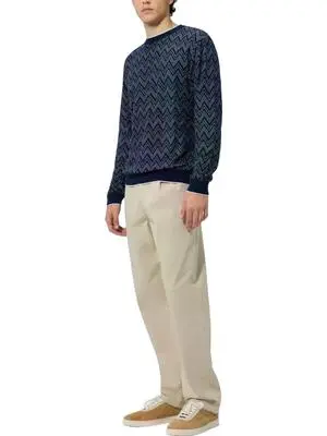 Missoni Crew Neck Cashmere Pullover With Zigzag Pattern - Blue
