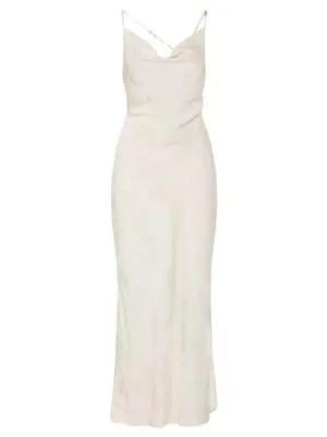 Liu Jo Long Jacquard Viscose Dress With Draped Neckline - Neutrals