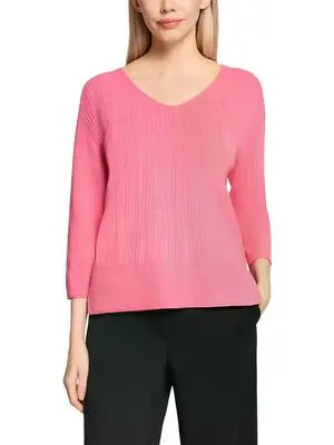 BETTY BARCLAY Ribbed Knit V-neck Top - Pink