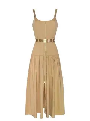 L'Agence Rima Belted Zip-up Dress - Neutrals