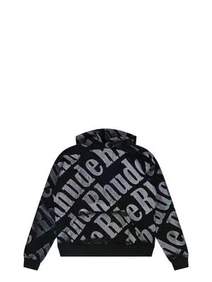 Rhude All-over Logo Print Hoodie - Black