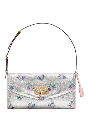 Valentino Garavani Valentino Garavani DeVain Small Floral Lurex Jacquard Shoulder Bag Silver