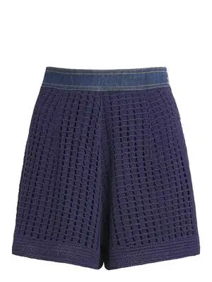 Sandro Crochet Denim-trim Shorts - Blue
