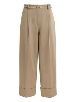 Sandro Cotton-blend Wide Leg Pleated Trousers - Beige