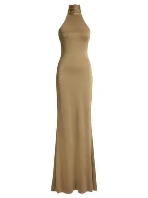 Ralph Lauren Kelsie Metallic Halterneck Maxi Dress - Gold