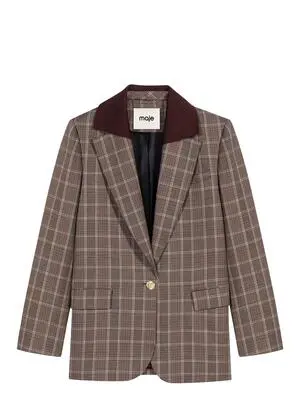 Maje Checked Wool-cotton Blazer - Brown