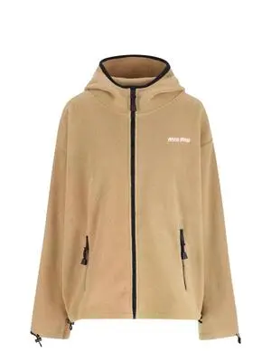 Miu Miu Fleece Zip-up Hoodie - Neutrals
