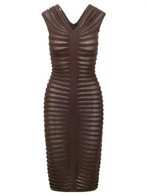 Elisabetta Franchi Draped Knit Midi Dress - Brown