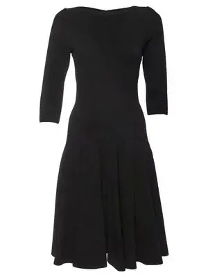 Alaïa Textured Knit Flared Midi Dress - Black