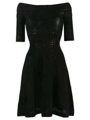 Dsquared2 Off-shoulder Knitted Dress With Punch Hole Detailing - Black