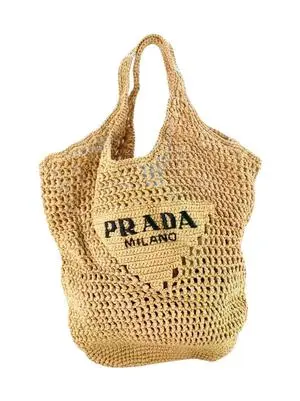Prada Raffia Small Bucket Bag - Neutrals