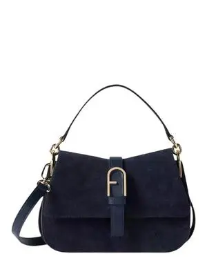 Furla Mini Logo Plaque Suede Tote Bag - Blue