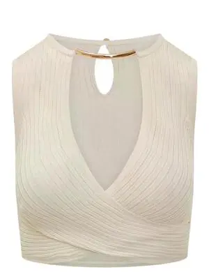 Elisabetta Franchi Ribbed-knit Wrap Top - Neutrals