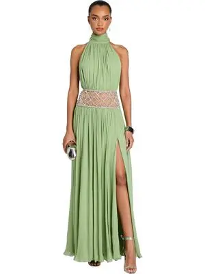 Retrofete Kreeli Embellished Halterneck Gown - Matcha