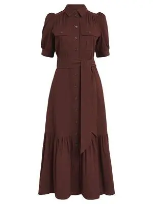 ME+EM Stretch-cotton Seersucker Midi Shirt Dress - Brown