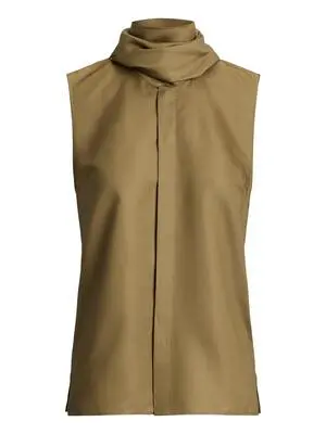 Ralph Lauren Silk Taffeta Sleeveless Top With Jabot - Grey