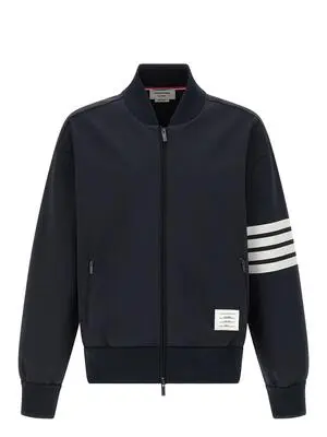 Thom Browne Tech Viscose Bomber Jacket With 4bar Print - Blue