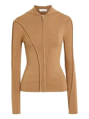 Victoria Beckham Merino Wool-blend Zip-up Hoodie - Camel