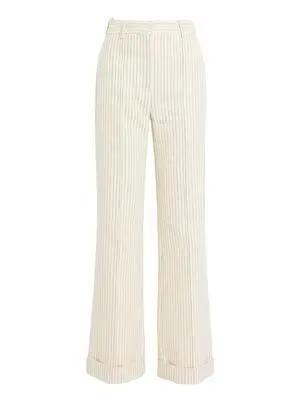 Adam Lippes Pinstriped Cotton-blend Twill Wide-leg Pants - Ecru
