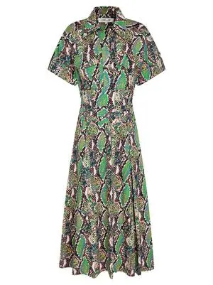 Diane Von Furstenberg Hadara Snake Print Cotton-blend Poplin Midi Shirt Dress - Multicolor