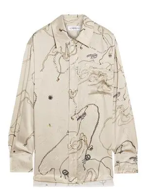 Victoria Beckham Victoria Beckham Printed Silk-Satin Shirt Beige