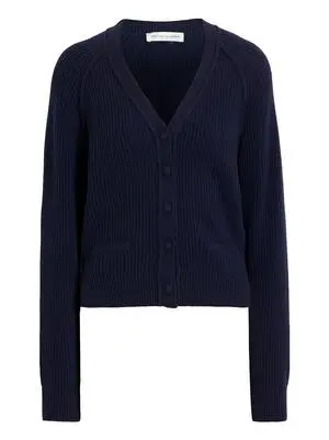 Victoria Beckham Ribbed Wool And Cashmere Blend Cardigan - Navy