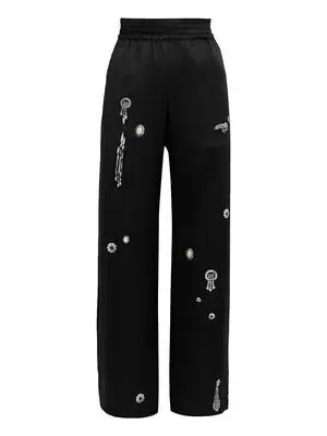 Victoria Beckham Printed Silk-satin Wide-leg Trousers - Black