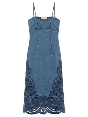 Ulla Johnson Jane Eyelet Denim Midi Dress - River