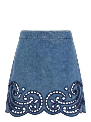 Ulla Johnson Cadiz Eyelet Denim Mini Skirt - River