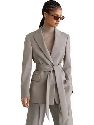 REISS Briony Wool-blend Single-breasted Belted Blazer - Grey