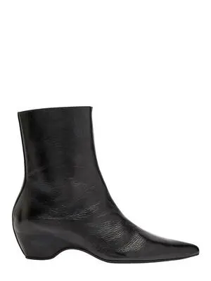 Khaite Sybil Glossed Leather Ankle Boots - Black