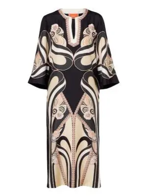 La DoubleJ Printed Silk Twill V-neck Kaftan - Multicolor