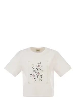 Max Mara Weekend Max Mara Short-Sleeved Cross-Stitch Floral T-Shirt No