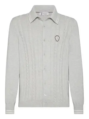 Brunello Cucinelli Cable-knit Cardigan With Lapel Collar - Grey